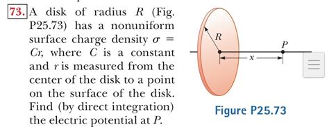 Solved 73 A Disk Of Radius R Fig P25 73 Has A Nonuniform Surface Charge Density σ C R