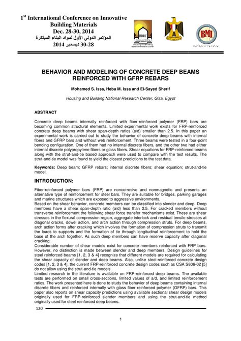 Pdf Behavior And Modeling Of Concrete Deep Beams Reinforced With Gfrp Rebars