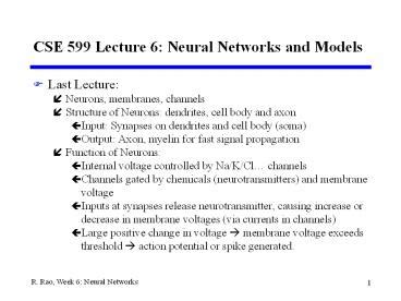 CSE 599 Lecture 6 Neural Networks And Models Presentation Free To View
