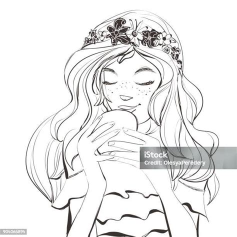 귀여운 젊은 여자와 함께 음주 하는 아름 다운 머리에 주 근 깨와 꽃 Diadem 커피 차 벡터 캐릭터 그림입니다 꽃 식물에 대한 스톡 벡터 아트 및 기타 이미지 Istock