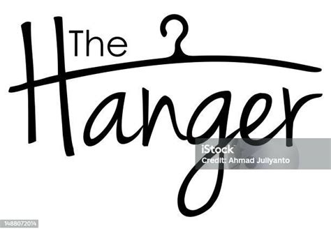 창조적 인 옷걸이 로고 디자인 글자와 옷걸이 기호가 있는 벡터 기호입니다 로고타입 캘리그래피 옷걸이에 대한 스톡 벡터 아트 및