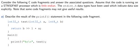 Solved Consider The Following C Code Fragments And Answer