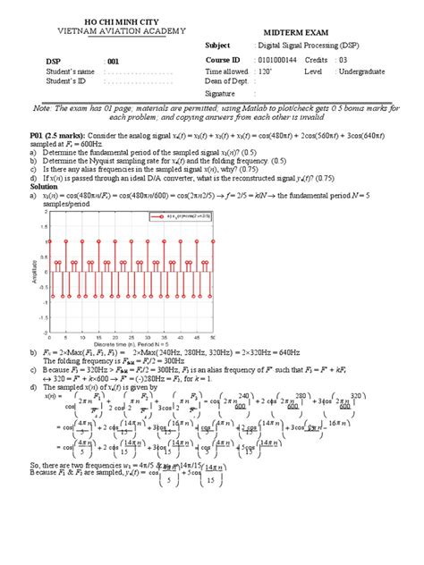 Dsp 2022 Midterm Exam 01 Solution Pdf Sampling Signal Processing Digital Signal Processing