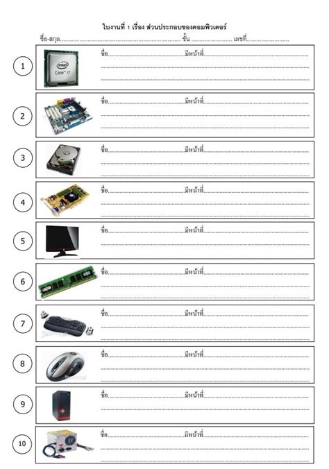 ใบงาน เรื่อง ส่วนประกอบของคอมพิวเตอร์ สถานีครูดอทคอม