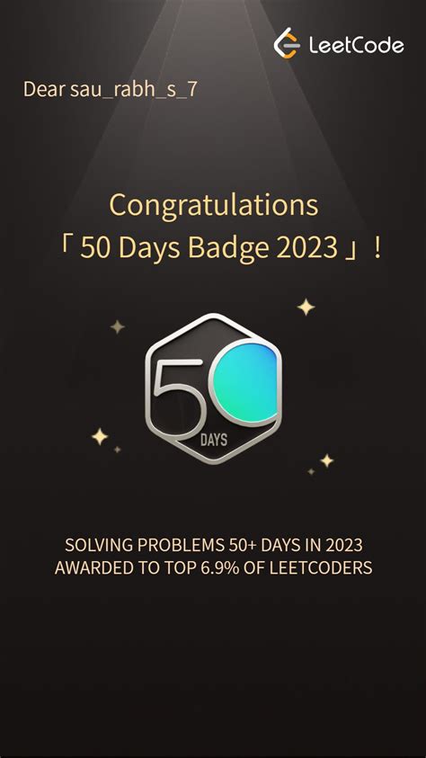 Completed 50 Days Badge 2023 On Leetcode Saurabh Singh Posted On The Topic Linkedin