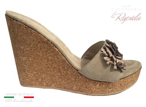 Zeppe Alte In Sughero Estate In Pelle Beige Camoscio