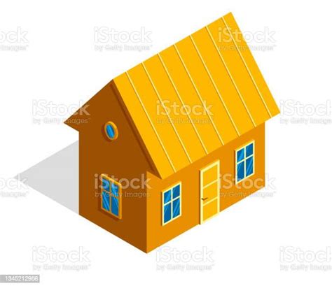 작은 코티지 하우스 3d 등색 벡터 일러스트레이션 또는 아이콘은 흰색으로 분리되어 있습니다 0명에 대한 스톡 벡터 아트 및 기타