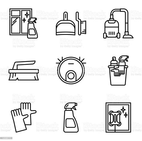 청소 아이콘 세트 창문과 바닥 청소 등으로 아이콘이 들어 있습니다 가사 집안일에 대한 스톡 벡터 아트 및 기타 이미지 가사 집안일 가정 생활 가정용 장비 Istock