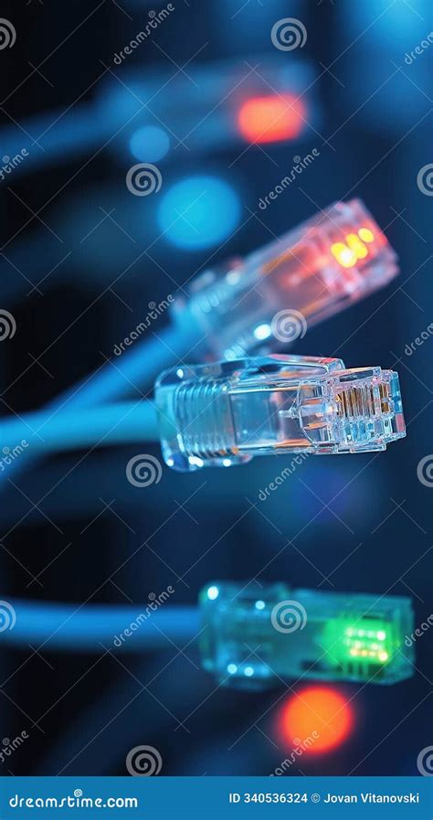 Close Up Of Rj45 Ethernet Cables With Vibrant Led Lights Stock Illustration Illustration Of