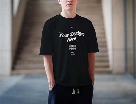 Gildan 5000 Mens Black T Shirt Mockup Streetwear Mockups Urban Street Background Lifestyle