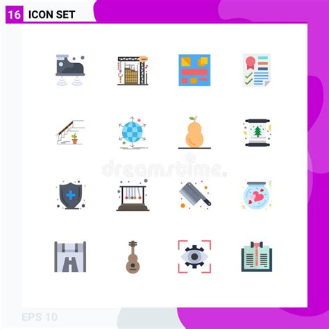 16 Thematic Vector Flat Colors And Editable Symbols Of Stairs Report Machine Page Data Stock