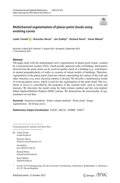 PDF Multichannel Segmentation Of Planar Point Clouds Using Evolving Curves