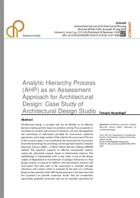 Pdf Analytic Hierarchy Process Ahp As An Assessment Approach For