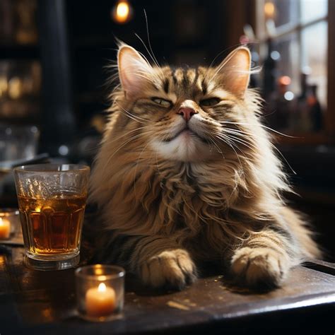 Premium Ai Image Drunk Happy Cat In House