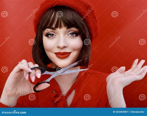 Portrait Of A Girl In Glasses With Scissors In Her Hands Stock Image Image Of Skin Stylish