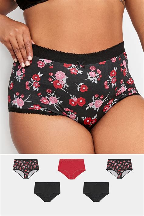 Yours 5 Pack Plus Size Black And Red Floral Print High Waisted Full
