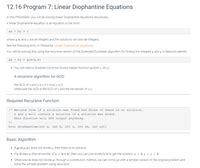 Answered 12 16 Program 7 Linear Diophantine Equations In This PROGRAM