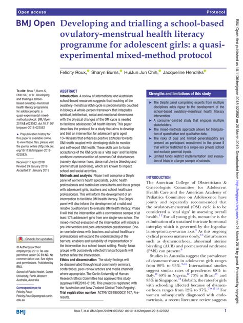 Pdf Developing And Trialling A School Based Ovulatory Menstrual