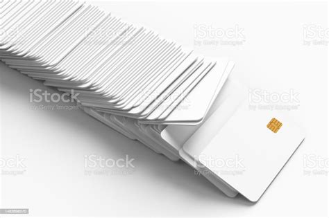 흰색 배경에 흰색 신용 카드의 큰 그룹의 클로즈업 3d 렌더링 그림입니다 0명에 대한 스톡 사진 및 기타 이미지 0명 개념 공란 Istock