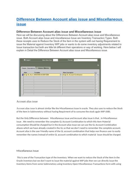 Difference Between Account Alias Issue And Miscellaneous Issue Pdf