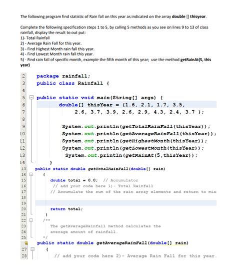 solved the following program find statistic of rain fall on