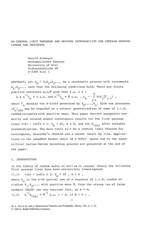 pdf on central limit theorems and uniform integrability for certain