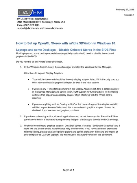 How To Set Up Opengl Stereo With Nvidia 3dvision In Windows 10 Pdf Computer Monitor Laptop