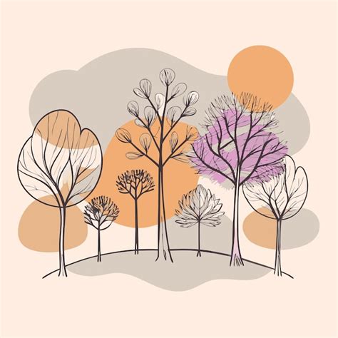 A Drawing Of Trees With The Sun Behind Them Premium AI Generated Vector