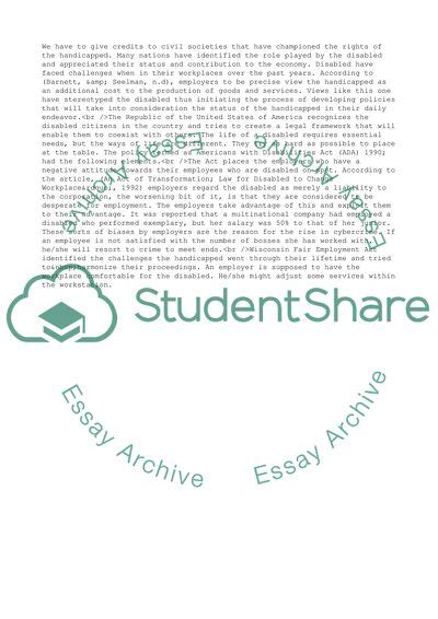 Policy Paper Disability In The Work Place Report Example Topics And Well Written Essays 1000