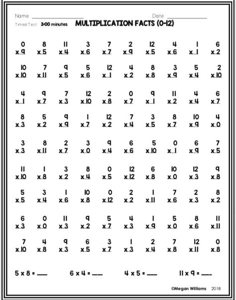 Timed Multiplication Fact Fluency Tests By Megan Williams Tpt