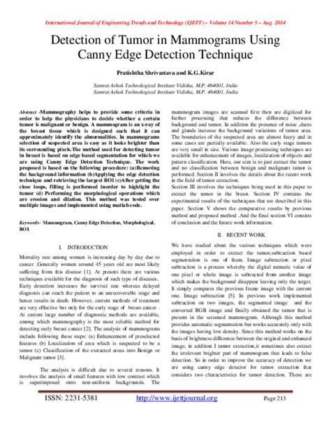 Pdf Detection Of Tumor In Mammograms Using Canny Edge Detection Technique