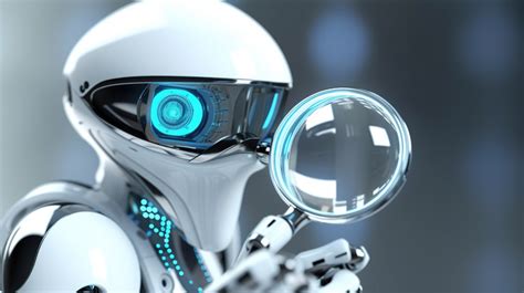 Magnifying Glass Wielding Robot Conducts Automated Search With 3d Rendering Backgrounds 