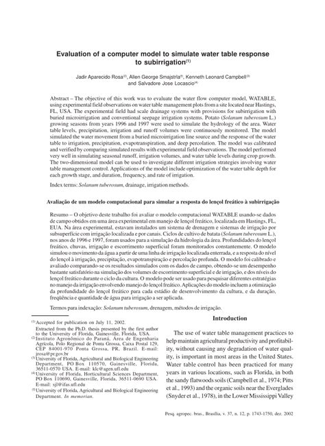 Pdf Evaluation Of A Computer Model To Simulate Water Table Response To Subirrigation