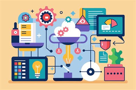 A Colorful Illustration Showcases Cloud Computing Data Analysis And Innovative Technology