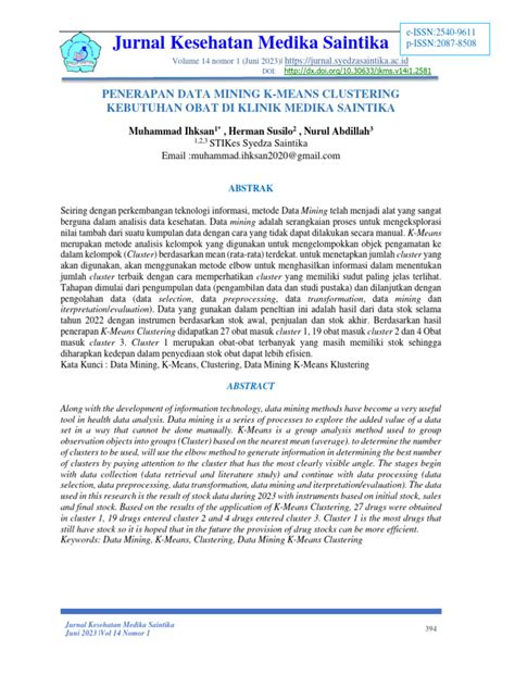 Penerapan Data Mining K Means Clustering Kebutuhan Obat Di Klinik