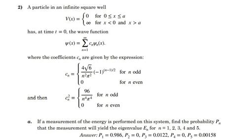 solved 2 a particle in an infinite square well v x {0∞ for