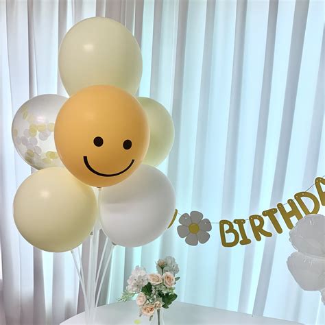 생일 풍선세트 파티 스탠드 데이지 스마일 노란색 에이블리