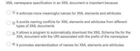 Solved Xml Namespace Specification In An Xml Document Is Chegg