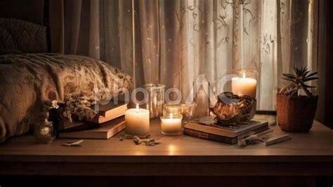 枕元とキャンドル No 31323385｜写真素材なら「写真ac」無料（フリー）ダウンロードok