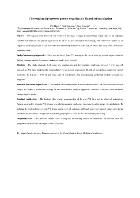 Pdf The Relationship Between Person Organization Fit Person Job Fit And Turnover Intention In