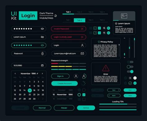 kit de elementos da interface do usuário de login vetor premium