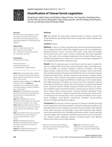 Pdf Classification Of Taiwan Forest Vegetation