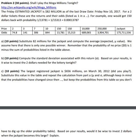 Solved Problem 2 30 Points Shall I Play The Mega Millions