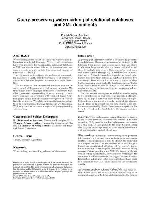 Pdf Query Preserving Watermarking Of Relational Databases And Xml
