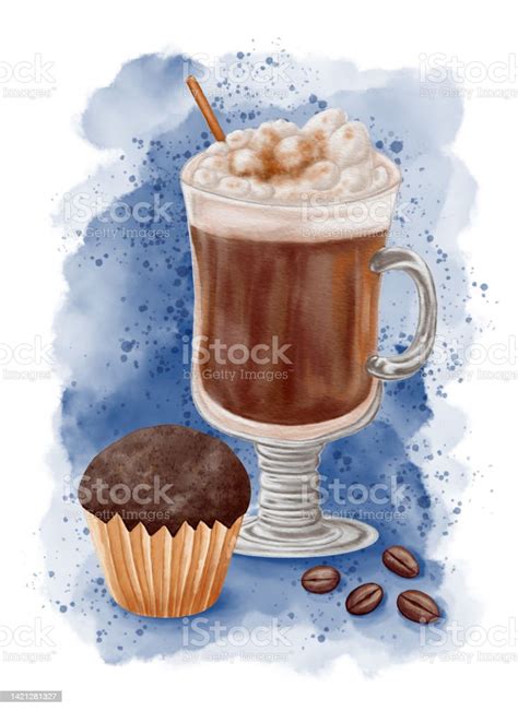 수채화 배경에 커피와 컵 케이크 한 잔 엽서 카드 명함을위한 디자인 수채화 스타일의 고립 된 그림 달콤한 음식에 대한 스톡 벡터 아트 및 기타 이미지 Istock
