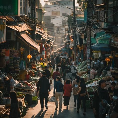 Free Bustling Market Scene Image Market Street Sunlight Download