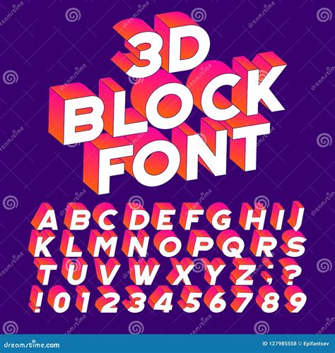 3d Block Alphabet Font Three Dimensional Effect Letters Numbers And Symbols Stock Vector