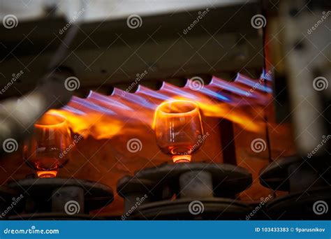 Glass Blowing Process Manufacture Of Glassware Stock Image Image Of