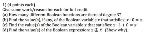 1 4 Points Each Give Some Workreason For Each For Full Credit How Many Different Boolean