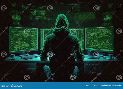Minimalistic Concept Of Alone Hacker Programmer Surrounded By Green